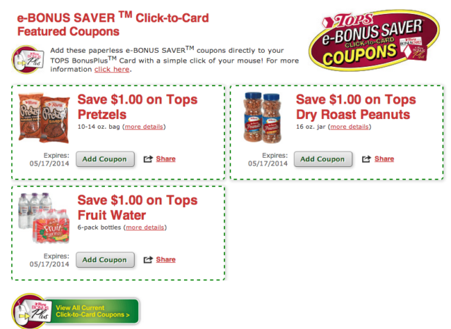 Tops Ebonus Click to Card Coupons May 11: Tops Pretzels, Tops Dry ...