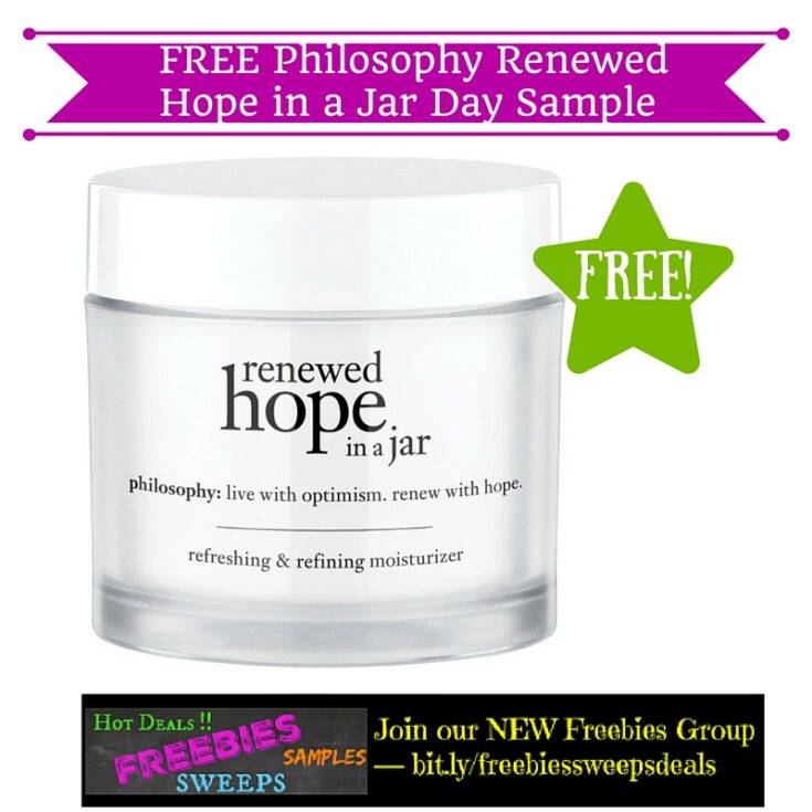 Freebies Offer: FREE Philosophy Renewed Hope in a Jar Day Sample