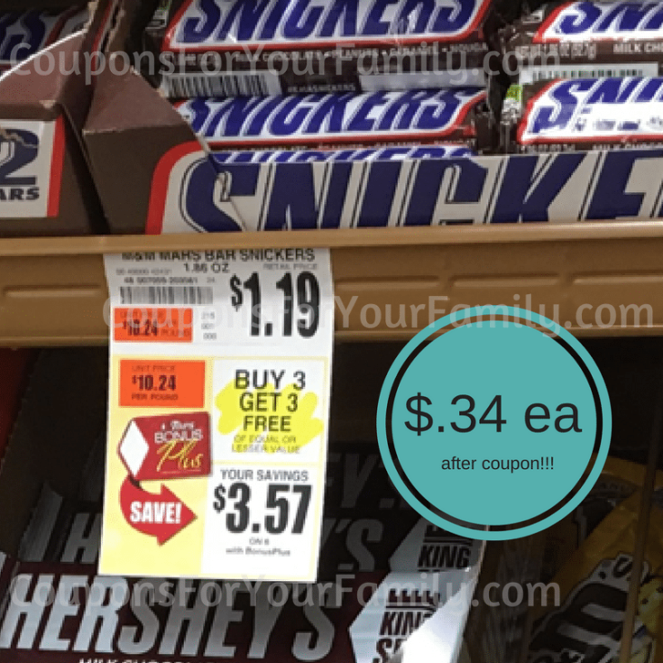 Snickers Bars only $.34 each at Tops Markets thru Saturday~~ print ...
