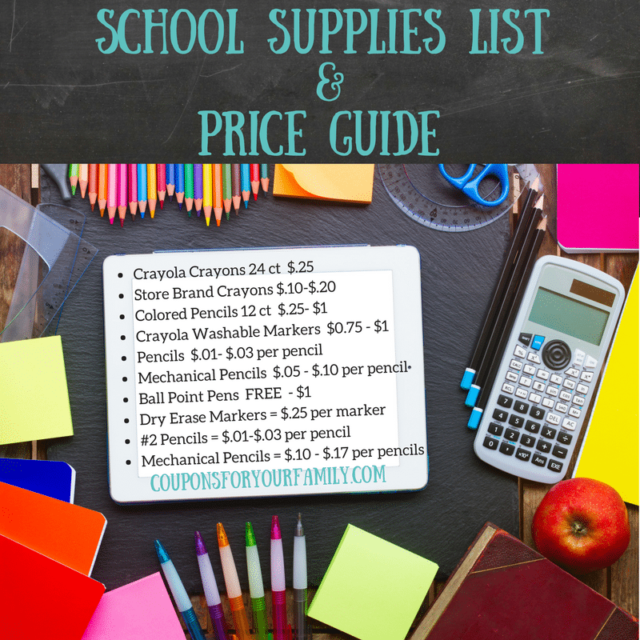 Use this Price Guide for your School Supplies List!!