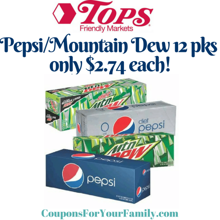 Print these Pepsi coupons to get 12pks for $2.74 at Tops when stacking ...