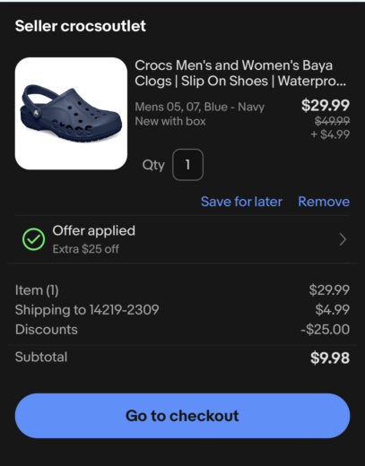 Crocs Coupon Code $25 off: shipped cost as low as $7.98!!