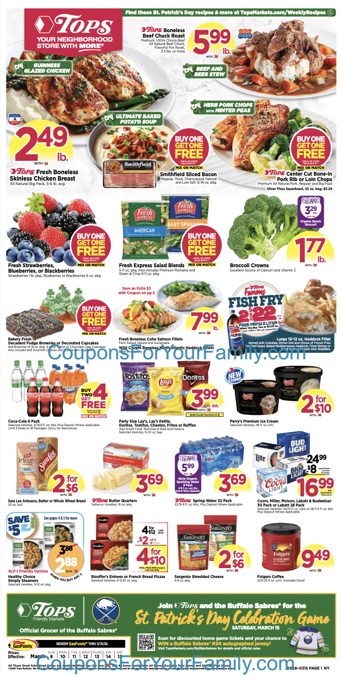 Tops Early (3/9/25 - 3/15/25) Weekly Ad Preview - $2.49lb Chicken ...